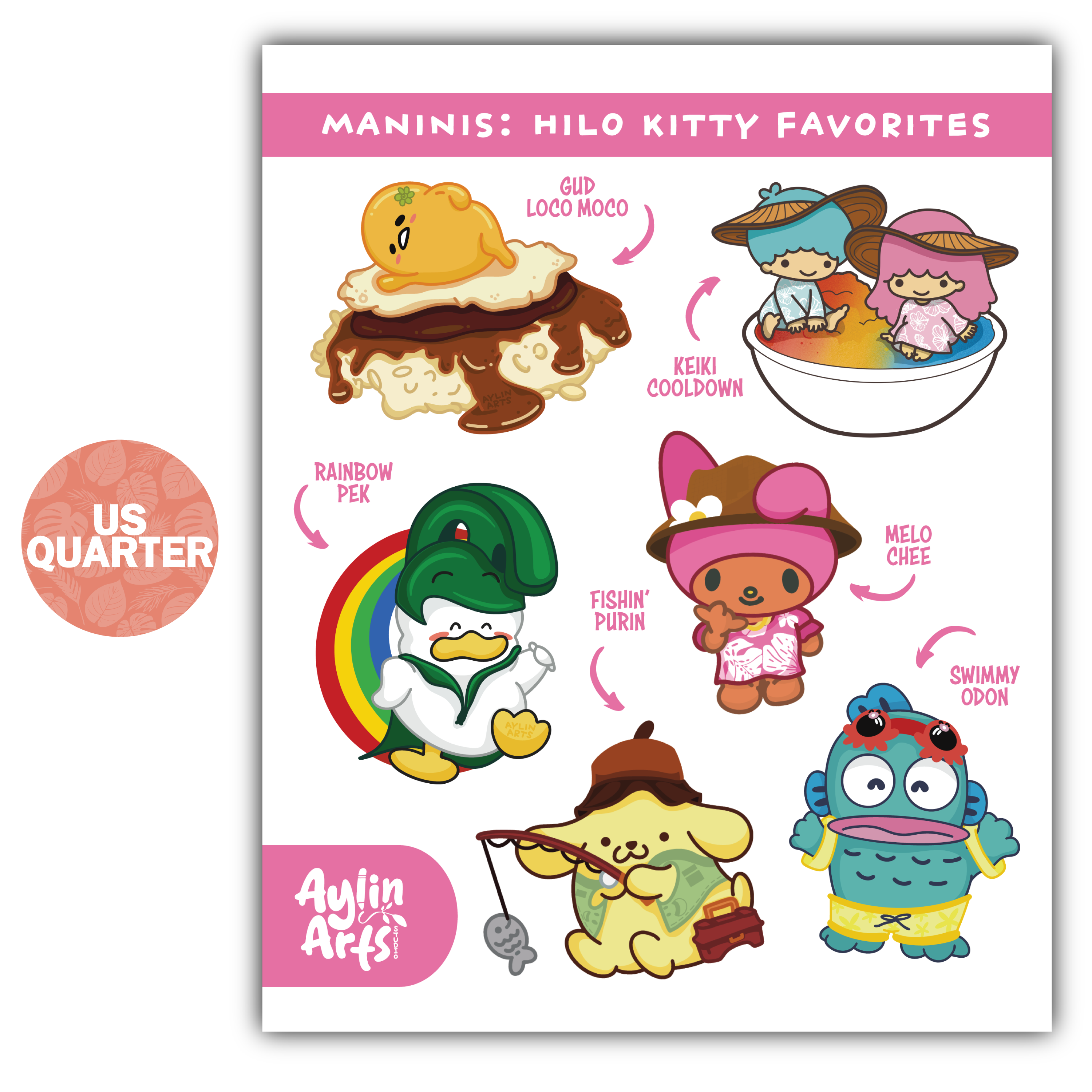 Maninis Hilo Kitty Favorites • Matte Vinyl Sticker Sheet | Aylin Arts ...